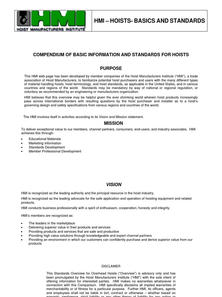 Hoist Basics and Standards Overview | PDF | Crane (Machine) | Elevator