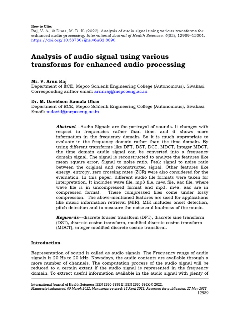 Analysis of Audio Signal Using Various T Ef70b0cd | PDF | Discrete Fourier Transform | Data ...