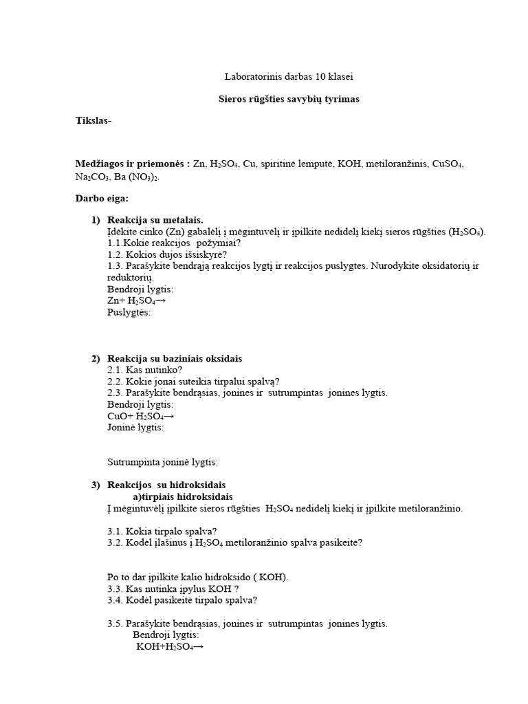 Laboratorinis Darbas II Kl. Sieros Rugsties Savybiu Tyrimas | PDF