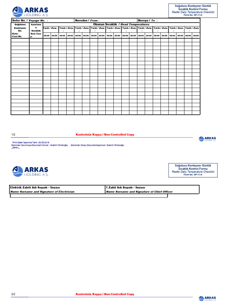 Reefer Takip Arkas Form | PDF