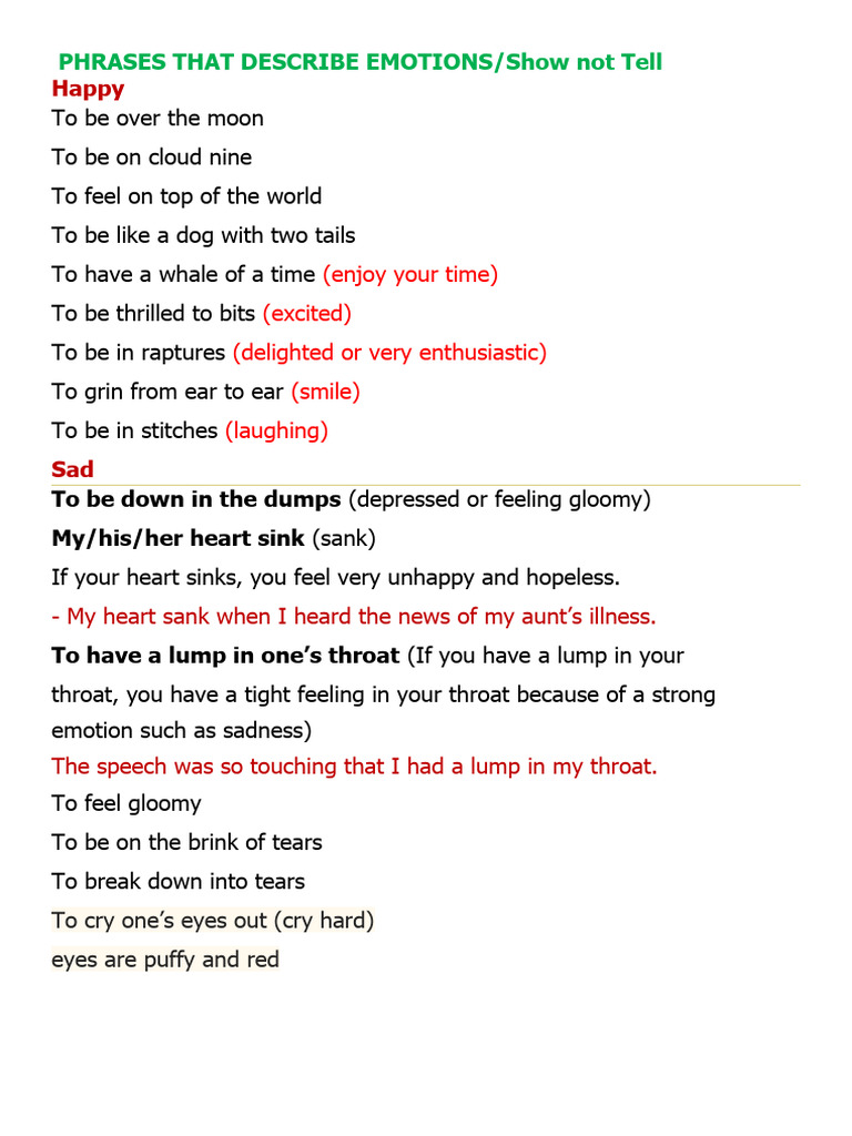 Show Not Tell Feelings Final 9 | PDF | Psychology | Emotions