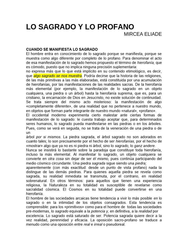 Lo Sagrado y Lo Profano | PDF | Realidad | Sociedad