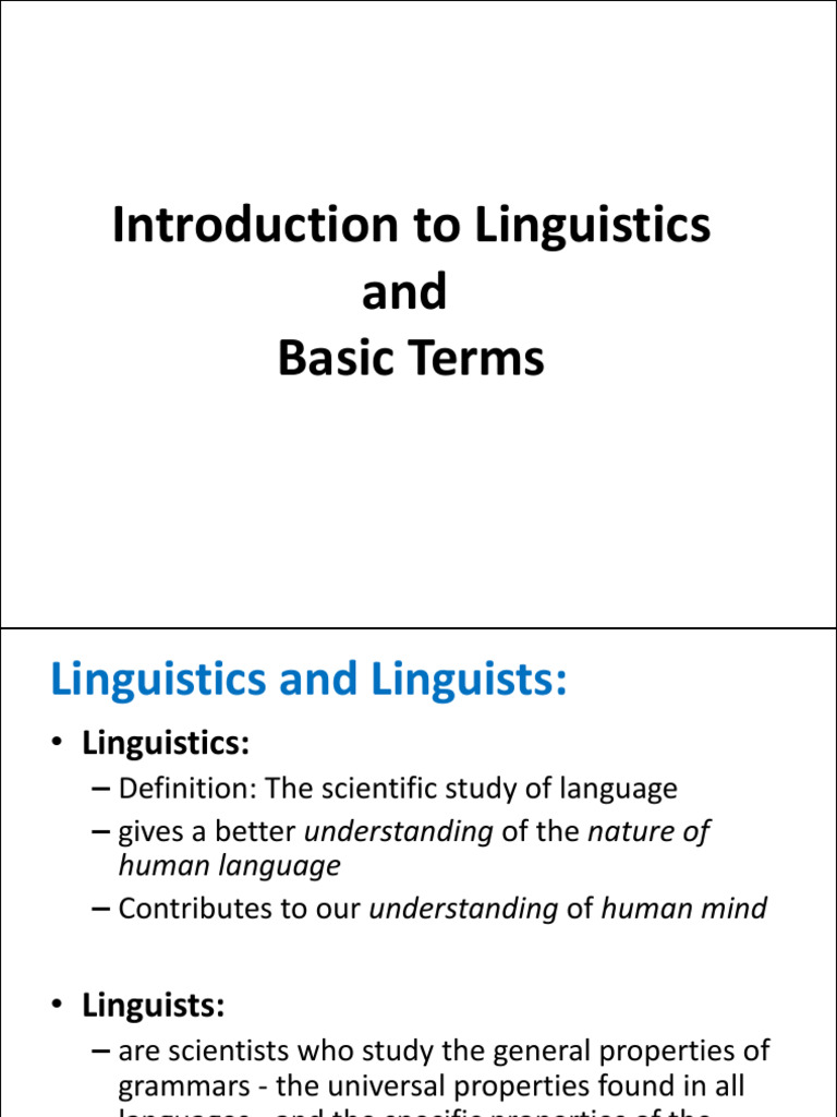Linguistics - Lecture 1 | PDF | Linguistics | Semantics