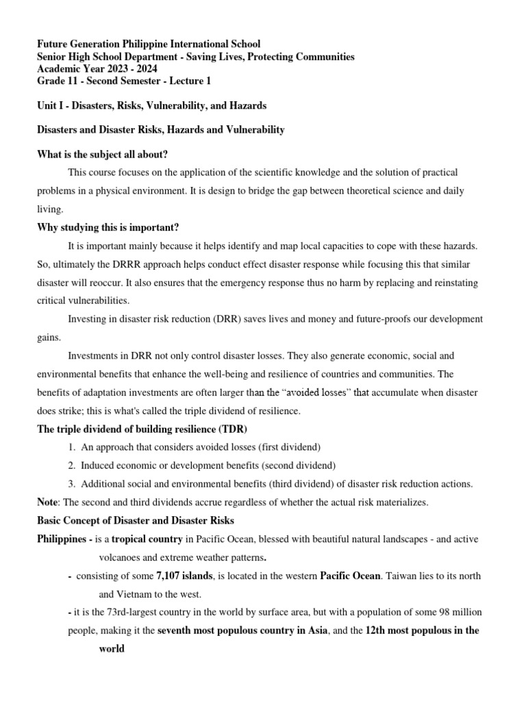 DRRR - Lecture 1 | PDF | Natural Disasters | Hazards