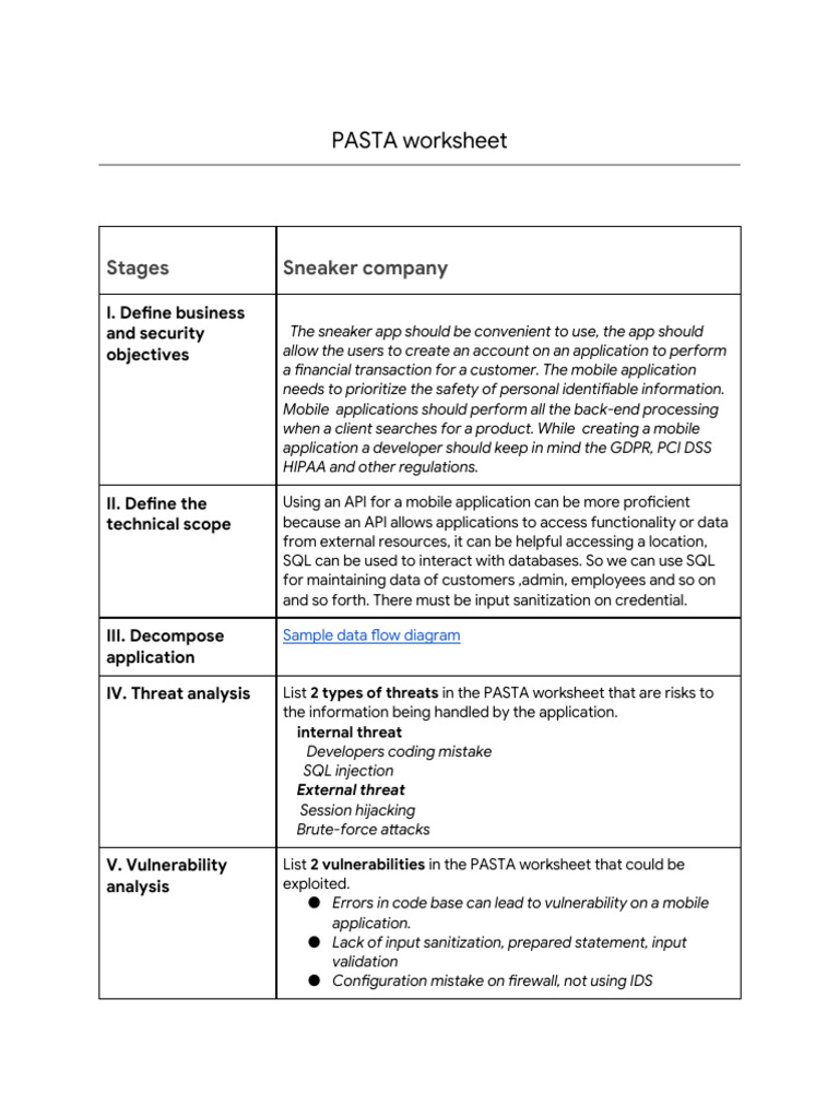 PASTA Worksheet | PDF | Technology & Engineering