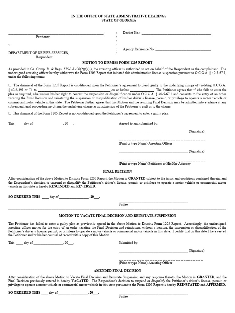 Motion and Order To Dismiss Form 1205 Report Blank Form Updated 2 | PDF ...
