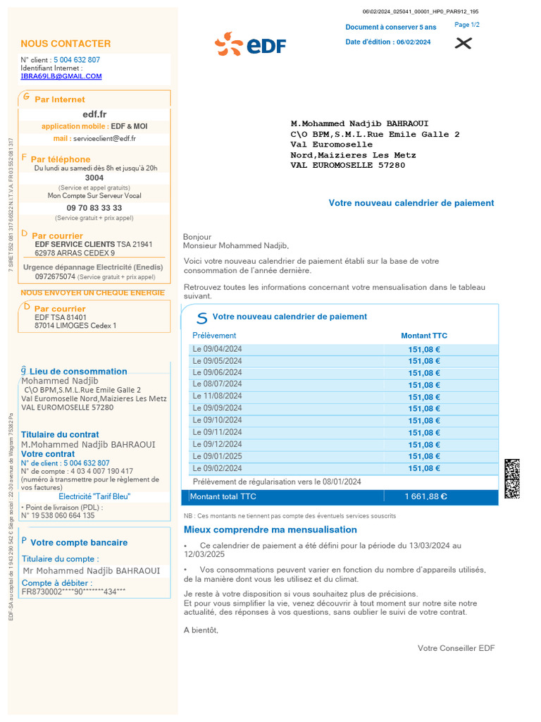 Calendrier de Paiement EDF 2024 | PDF