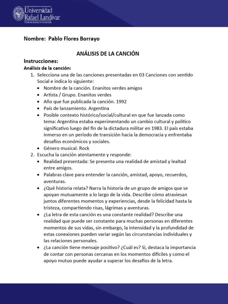 Análisis de la canción | PDF | Canciones | Amistad