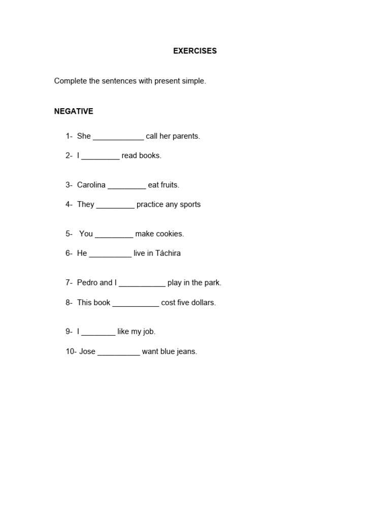 Exercises Present Simple Negative and Questions | PDF