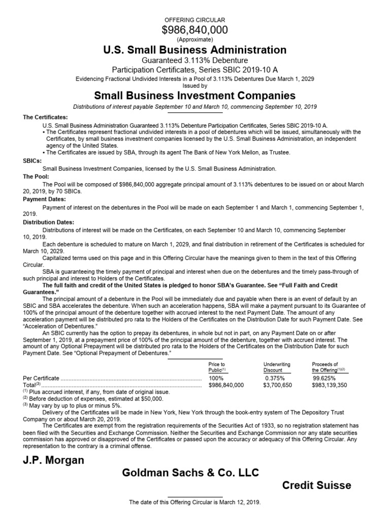 SBIC 2019-10A - Offering Circular | PDF | Small Business Administration ...