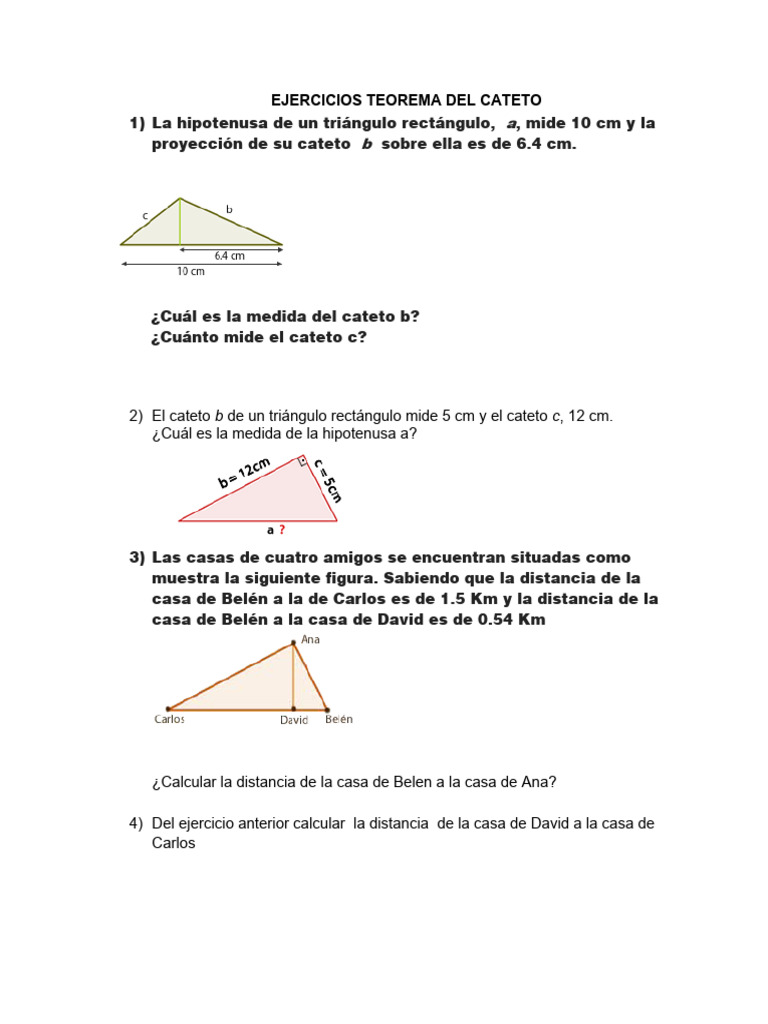 Ejercicios del Teorema del Cateto | PDF