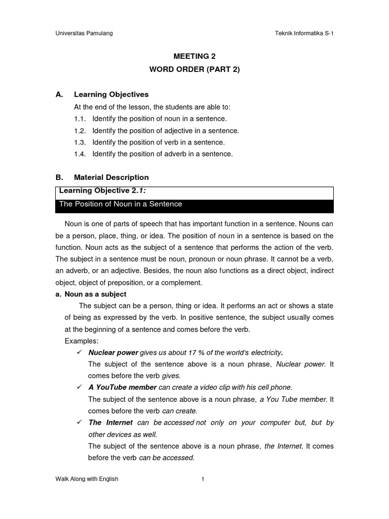 Meeting 2-Word Order Part 2 | PDF | Verb | Adjective