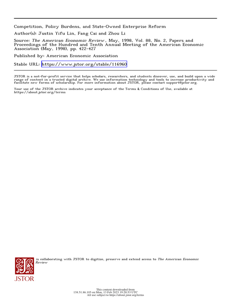 Competition, Policy Burdens, and State-Owned Enterprise Reform | PDF | State Owned Enterprise ...