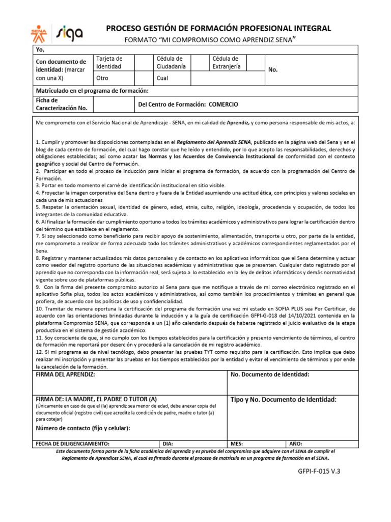 Formato Compromiso Del Aprendiz | PDF | Documento de identidad