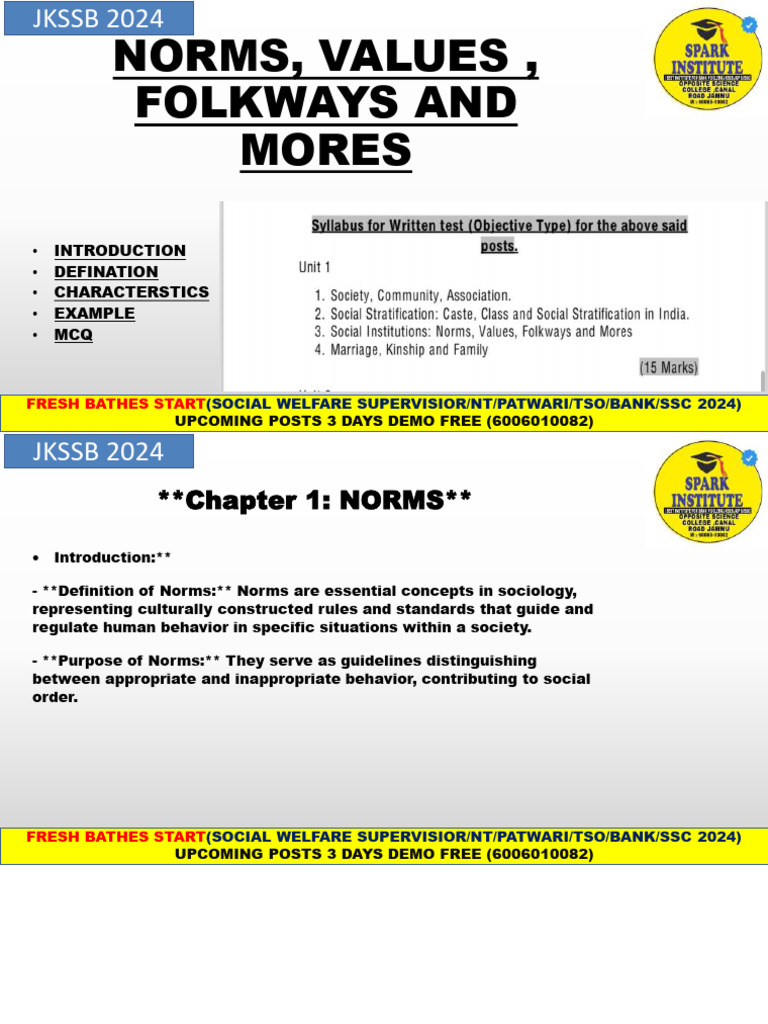 Norms, Values, Folklores and Mores Pen | PDF | Society | Sociology