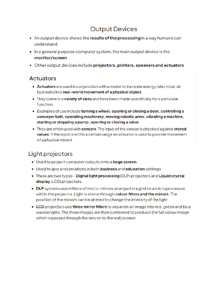 CS Notes Output Devices | PDF