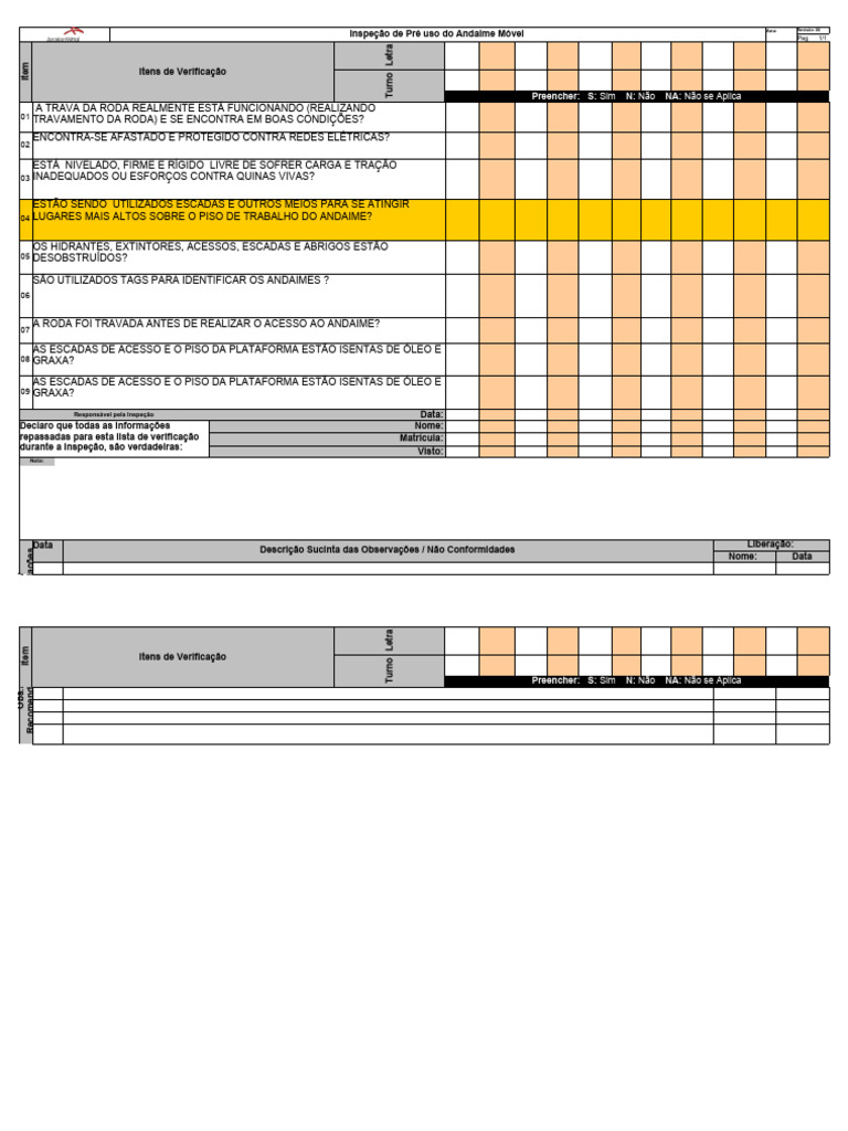 Check List Andaime Móvel | PDF