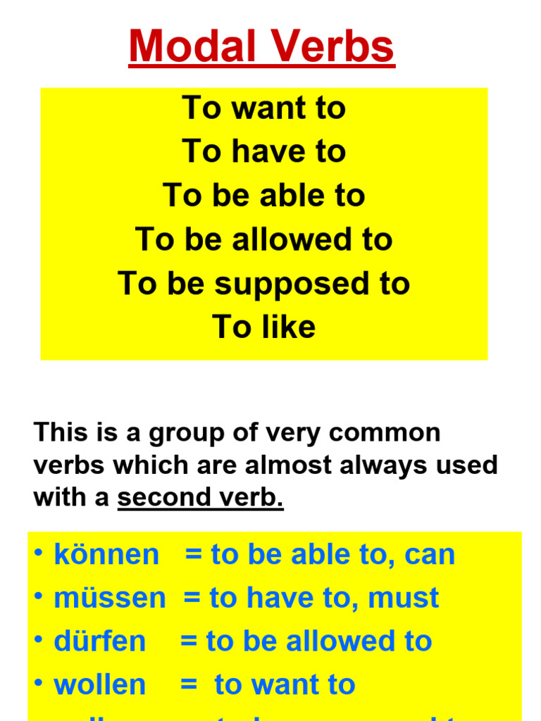 Modal Verbs... Mögen Müssen Können Sollen Wollen Dürfen | PDF