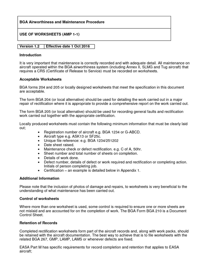 Use of Worksheets AMP 1 1 | PDF | Aviation | Aircraft