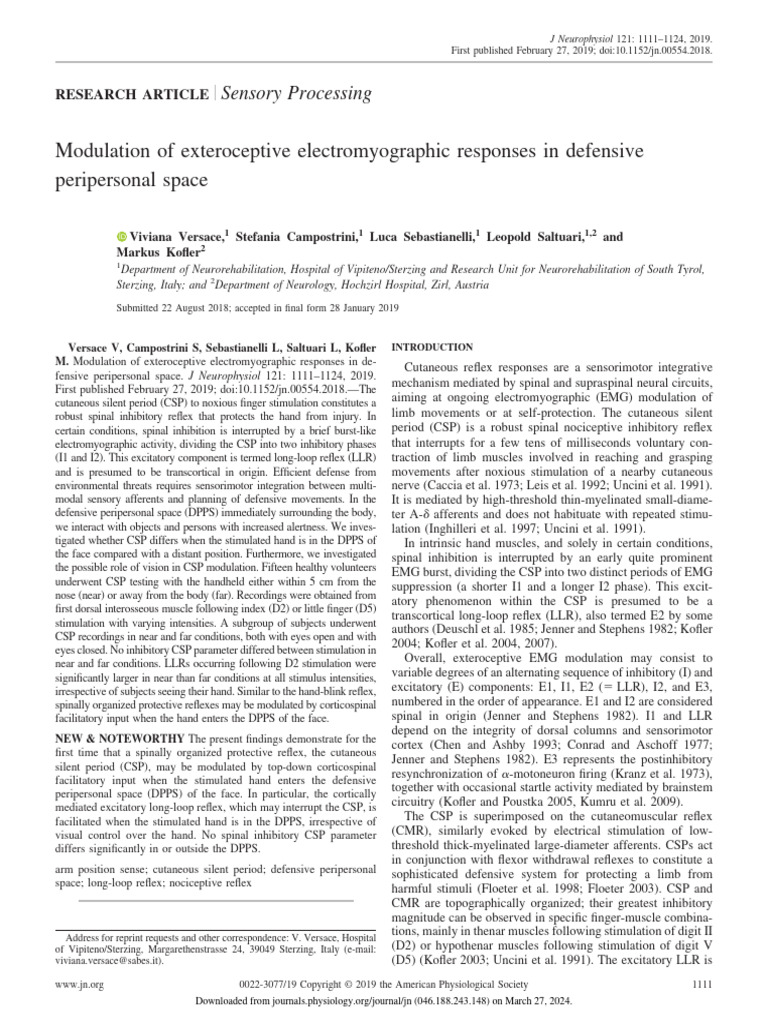 Modulation of Exteroceptive Electromyographic Responses in Defensive ...