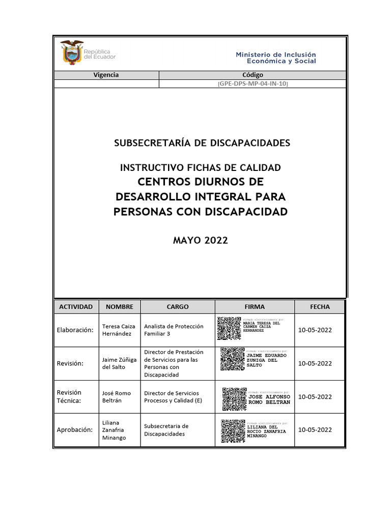 Instructivo Fichas de Calidad para Centros Diurnos | PDF