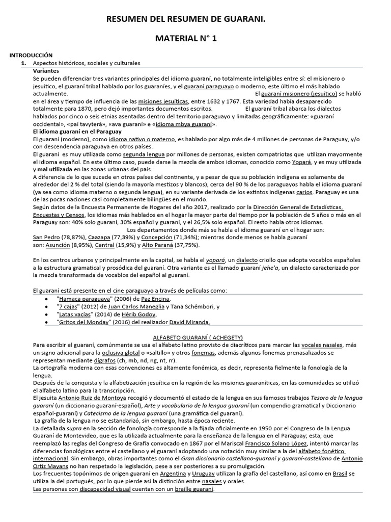 GUARANI RESUMEN DEL RESUMEN | PDF