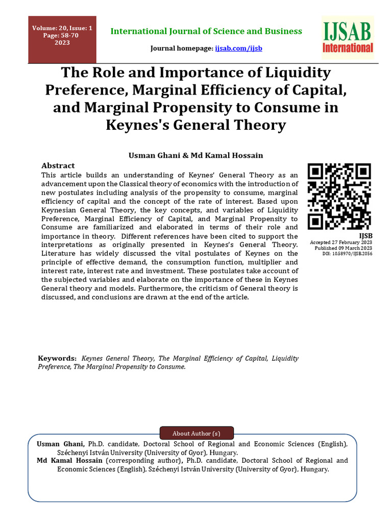 The Role and Importance of Liquidity Preference, Marginal Efficiency of ...