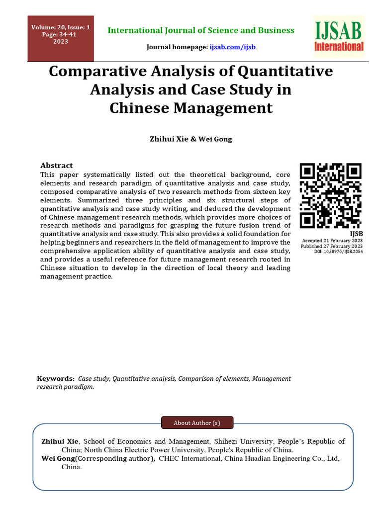 Comparative Analysis of Quantitative Analysis and Case Study in Chinese Management | PDF ...