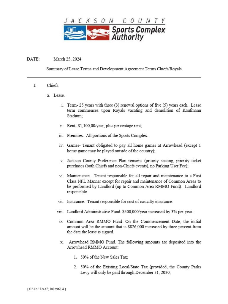 Summary of Lease and Development Agreement Terms | PDF | Lease | Landlord