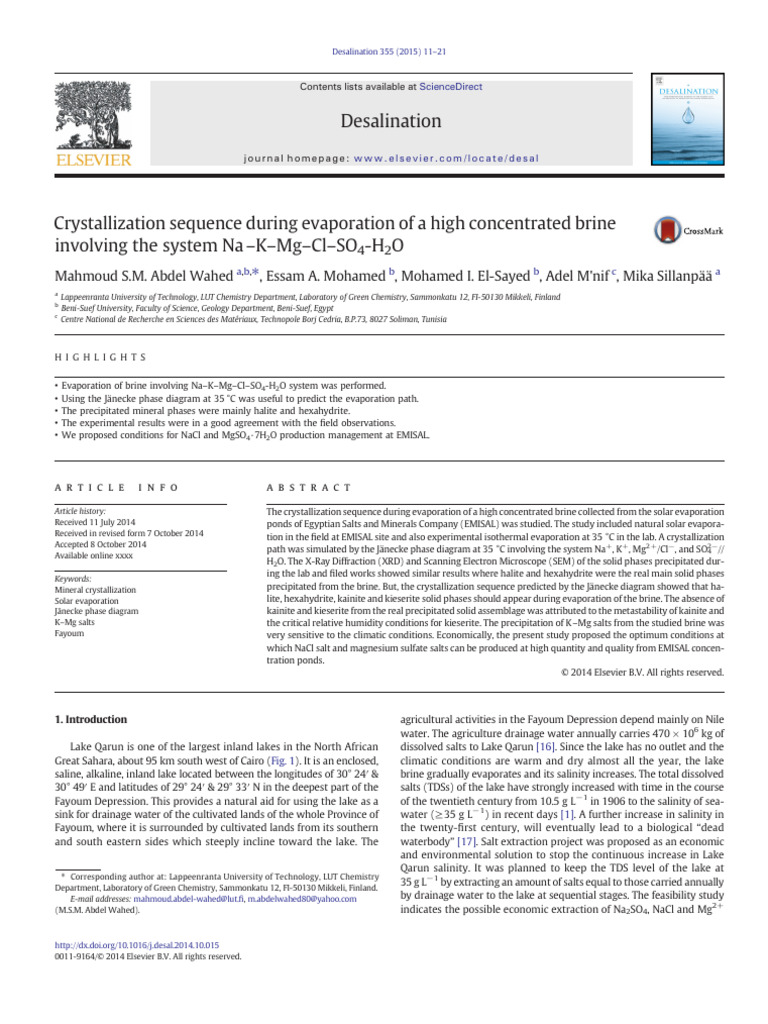 Crystallization Sequence During Evaporation of A High Concentrated ...