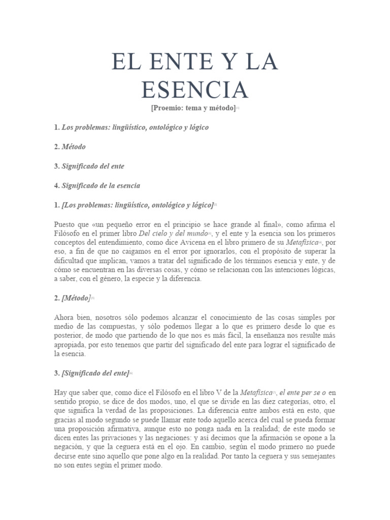 Ente y Esencia: Conceptos y Significados | PDF | Esencia | Teoría de ...
