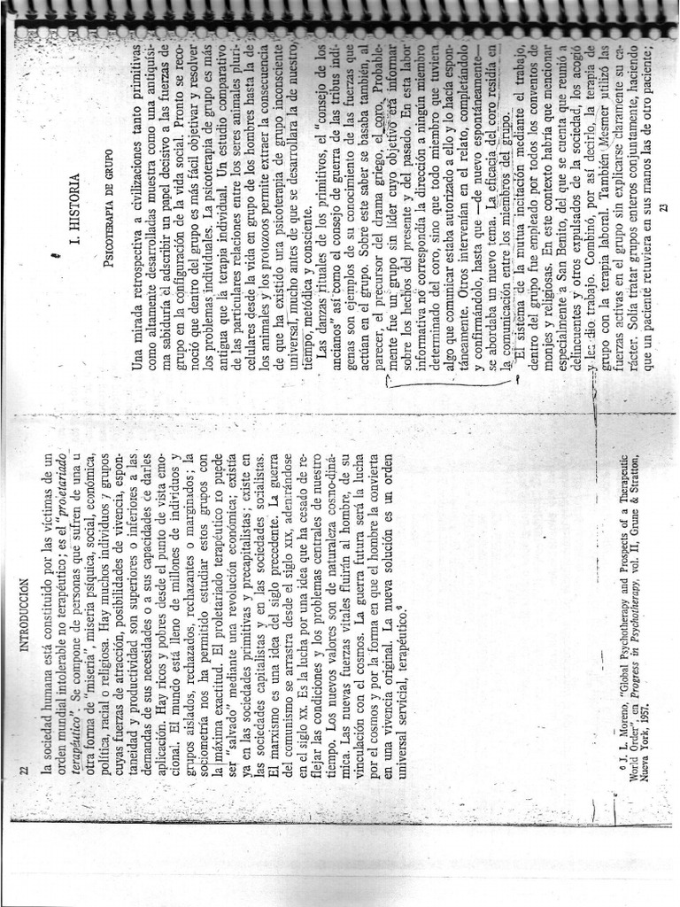 Moreno, J. L. (1975) - Cap. 1, 3 y 4. Psicoterapia de Grupos y Psicodrama | PDF