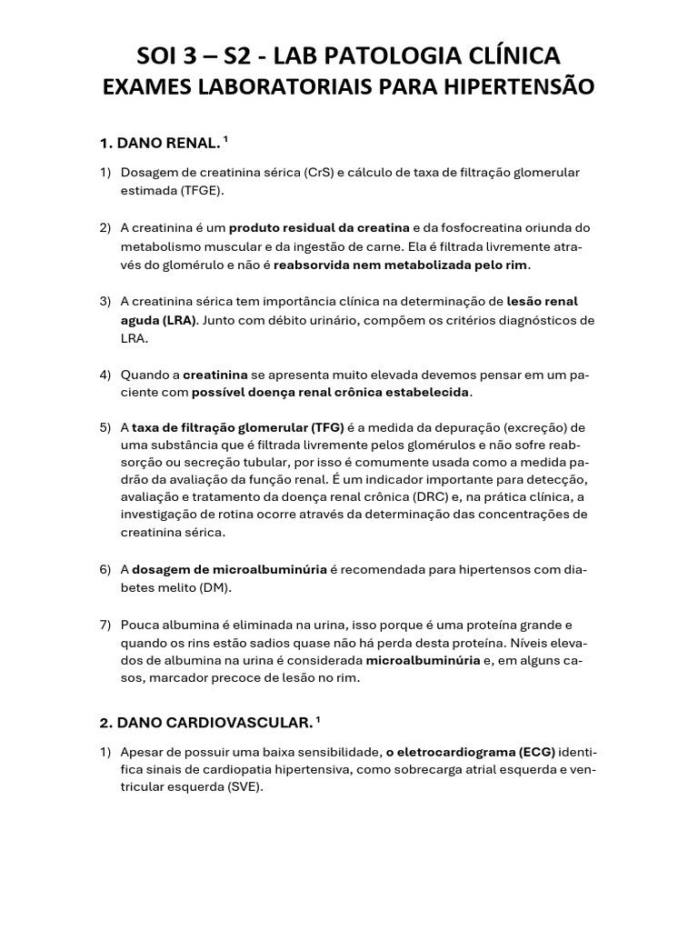 Exames Laboratoriais para Hipertensão | PDF | Creatinina | Rim