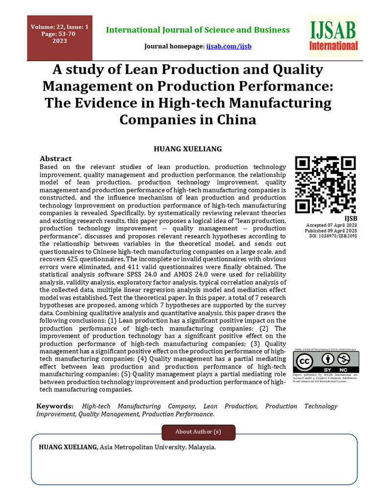 A Study of Lean Production and Quality Management On Production ...