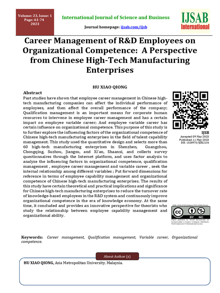 Career Management of R&D Employees On Organizational Competence: A ...