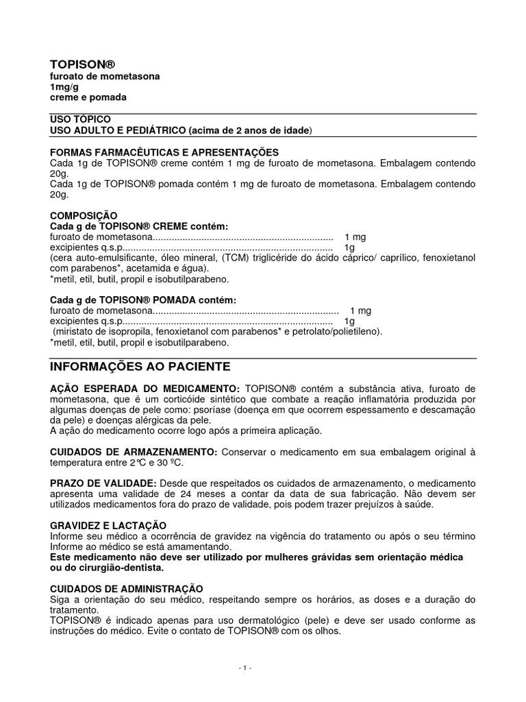 Topison: Creme e Pomada com Furoato de Mometasona | PDF | Gravidez ...