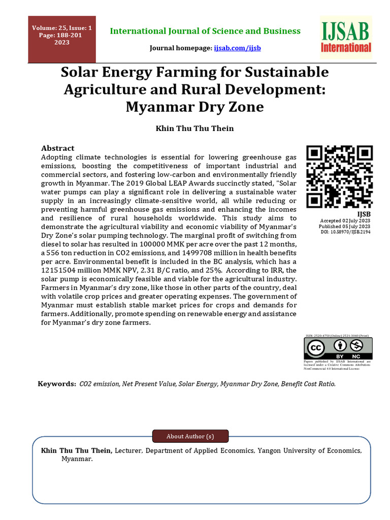 Solar Energy Farming For Sustainable Agriculture and Rural Development ...