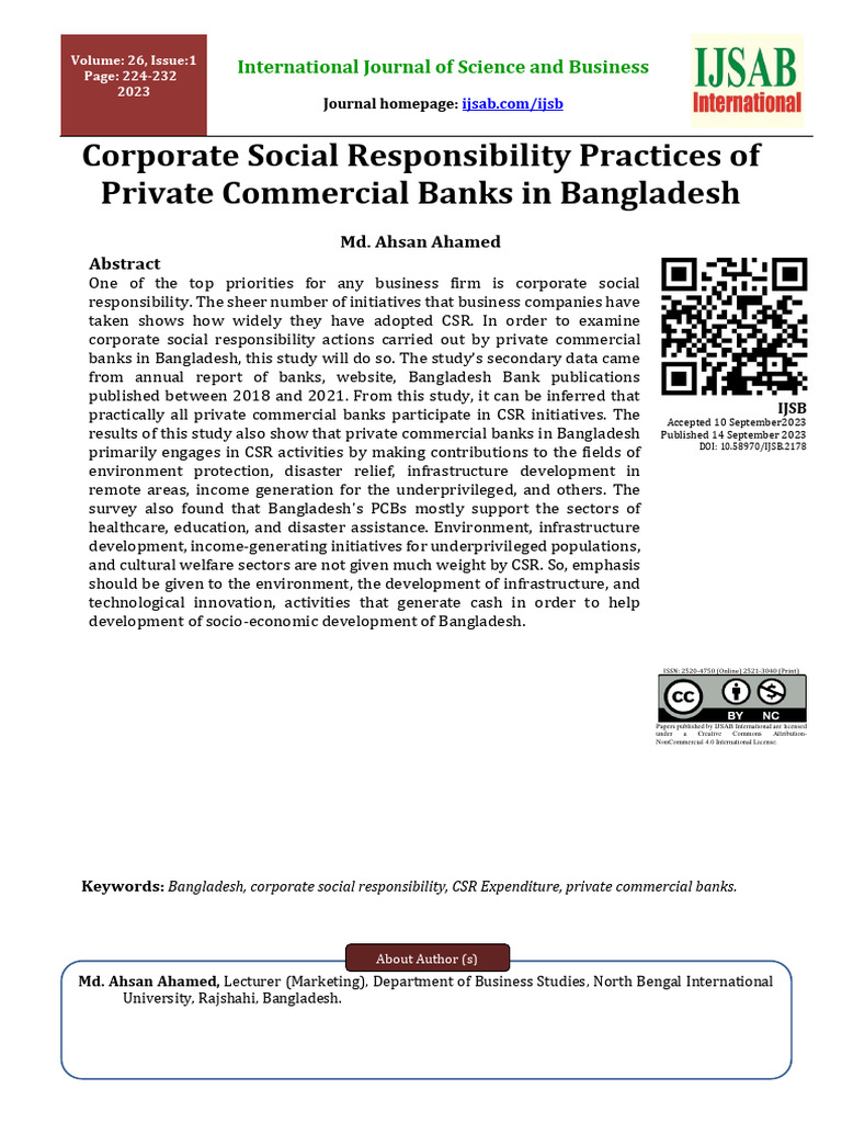 Corporate Social Responsibility Practices of Private Commercial Banks in Bangladesh | PDF ...