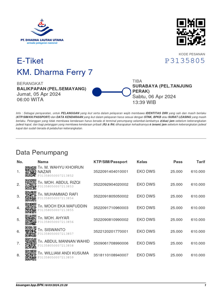 Tiket Kapal KM Dharma Lautan Utama | PDF