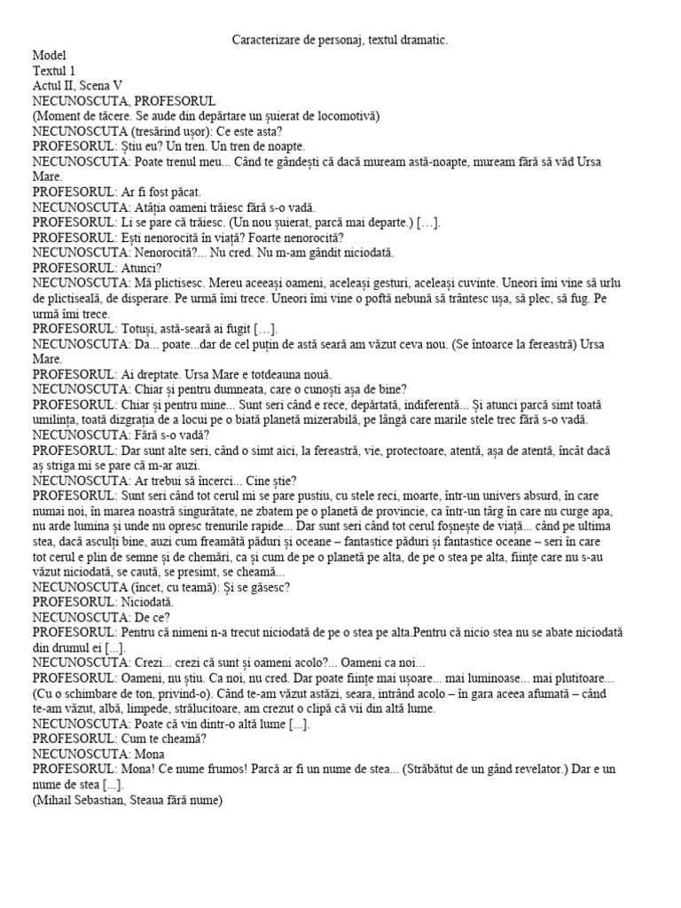 CARACTERIZARE PERSONAJ TEXT DRAMATIC - Model | PDF