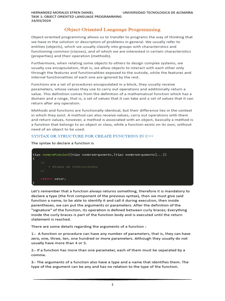 Object Oriented Language Programming | PDF | Parameter (Computer Programming) | Object (Computer ...