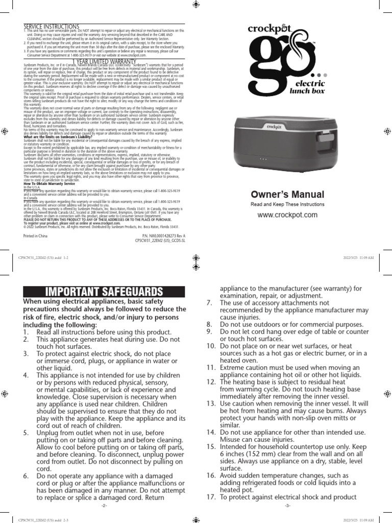 Mini Crock-Pot User Instructions | PDF | Home & Garden | Technology ...