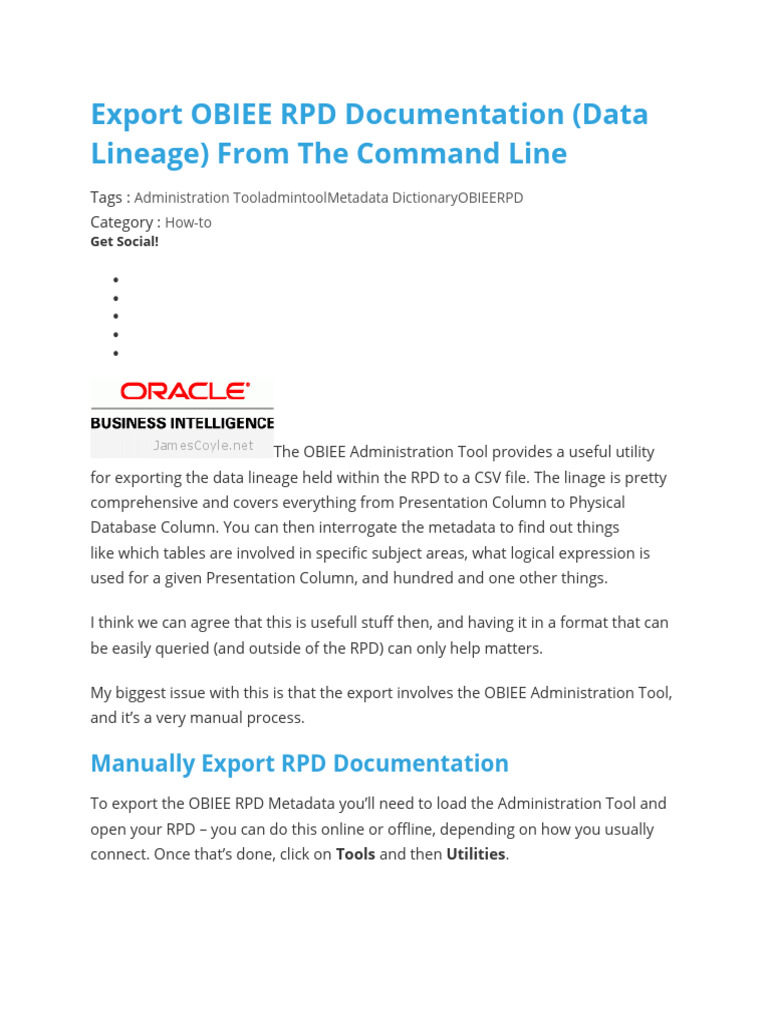 Export Obiee Rpd Documentation Pdf Metadata Comma Separated Values