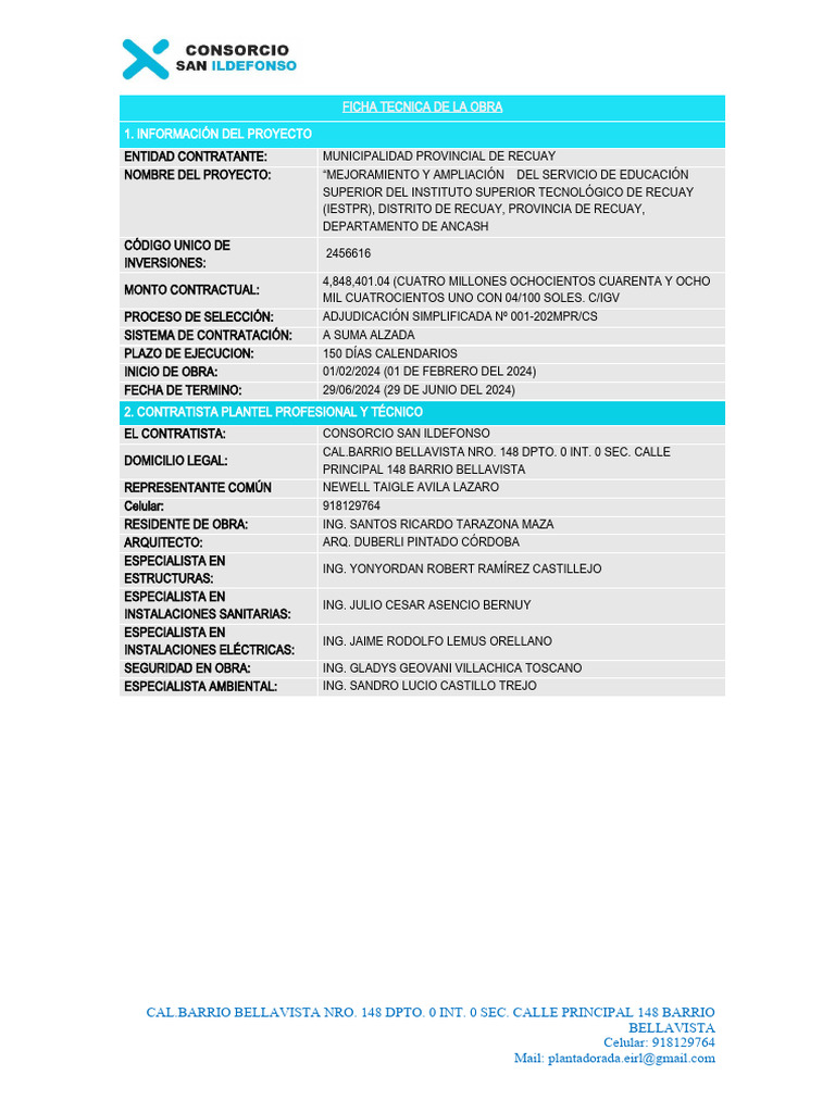 Ficha Tecnica de La Obra | PDF