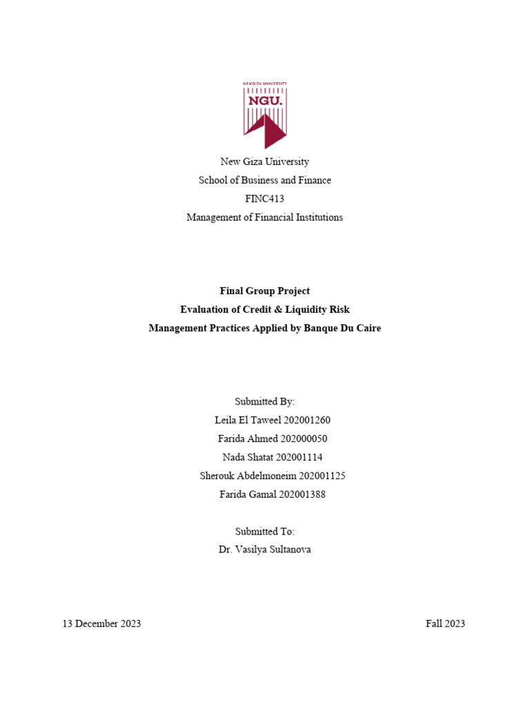 Management of FIs Final Project | PDF | Banks | Market Liquidity