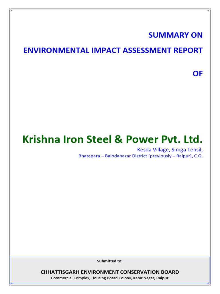 Krishna Iron and Steel EIA Executive Summary - English | PDF | Boiler ... Krishna Iron and Steel EIA Executive Summary - English | PDF | Boiler ...
