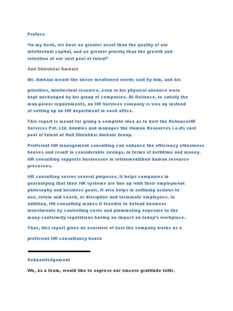 An Overview of the Human Resource Management Practices at Reliance ADA ...