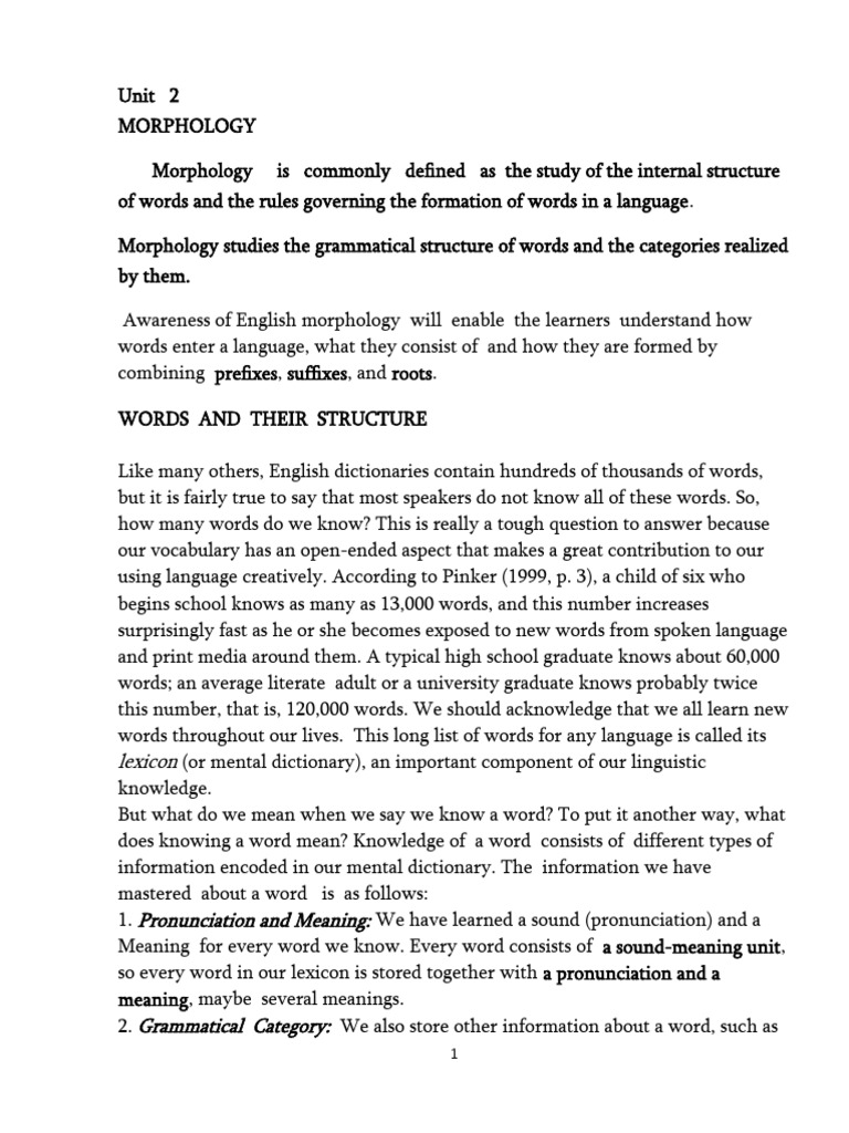 Unit 2 Morphology | PDF | Language Arts & Discipline