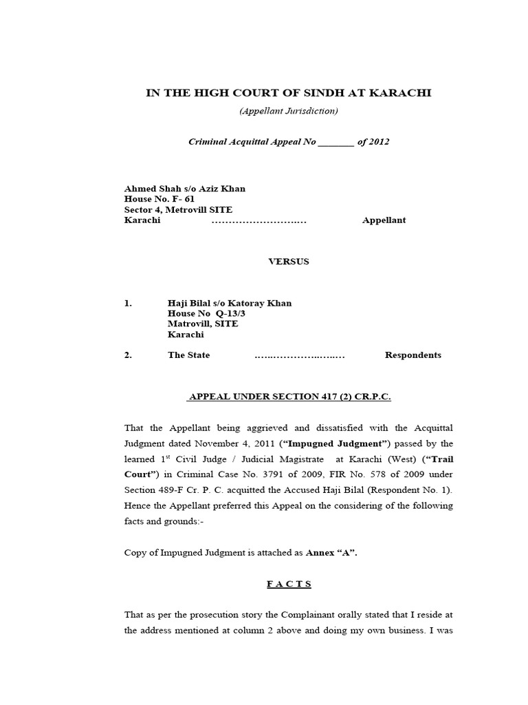 Acquital Appeal Final | PDF | Affidavit | Appeal