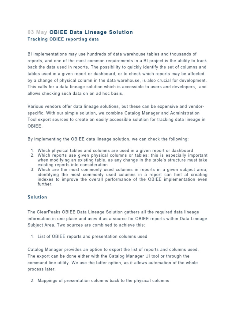Obiee Data Lineage Solution Pdf Comma Separated Values Data Management 